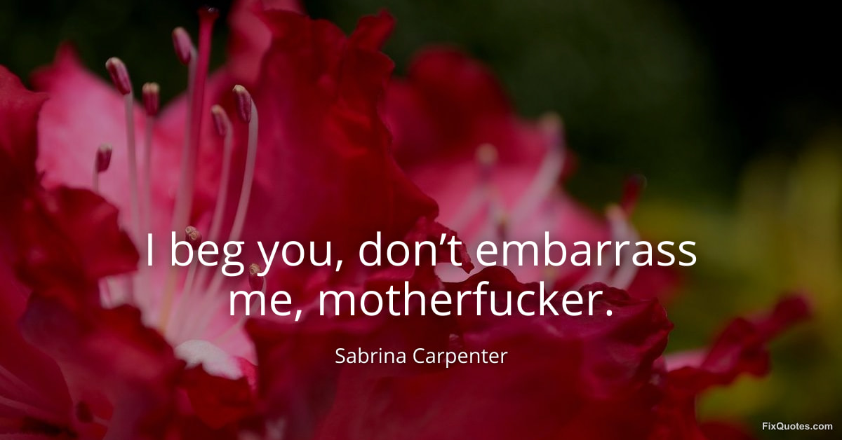 I beg you, don’t embarrass me, motherfucker - Sabrina Carpenter