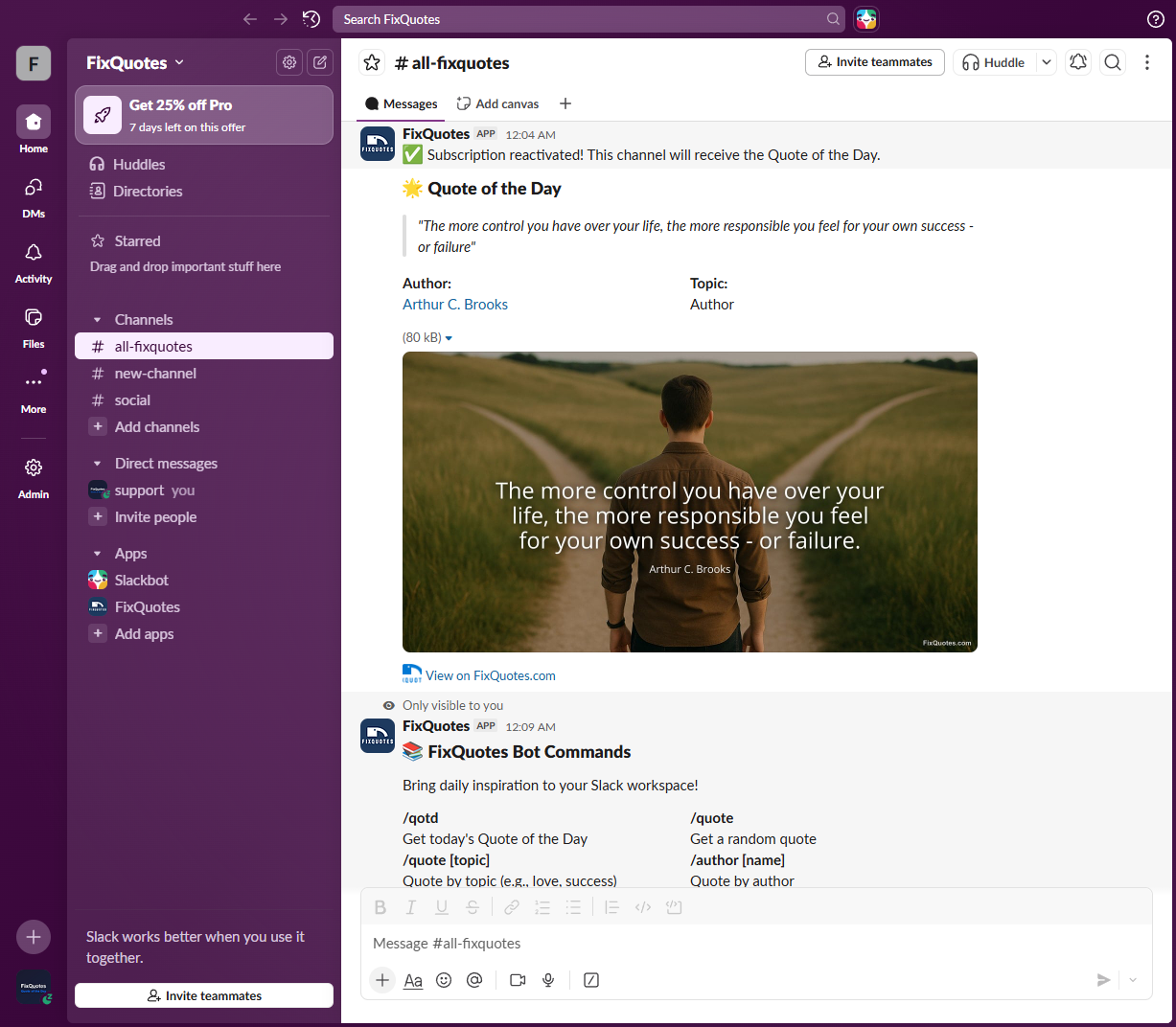 FixQuotes Slack Bot - Daily Quotes for Your Workspace